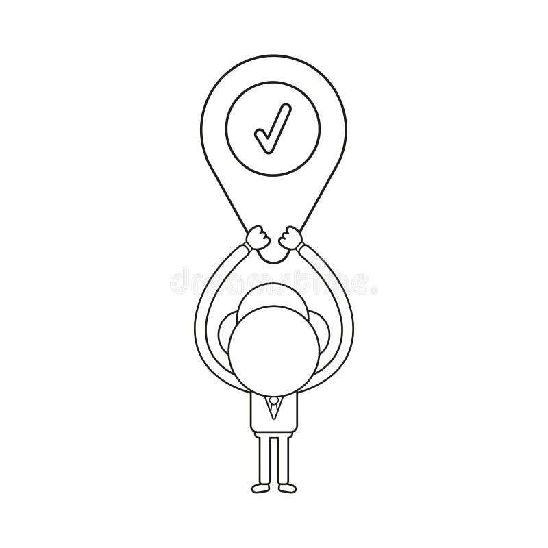 Vector Businessman Character Holding Up Map Pointer with Check Mark ...