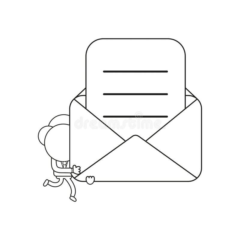 Vector Businessman Running and Carrying Open Mail Envelope with Written ...