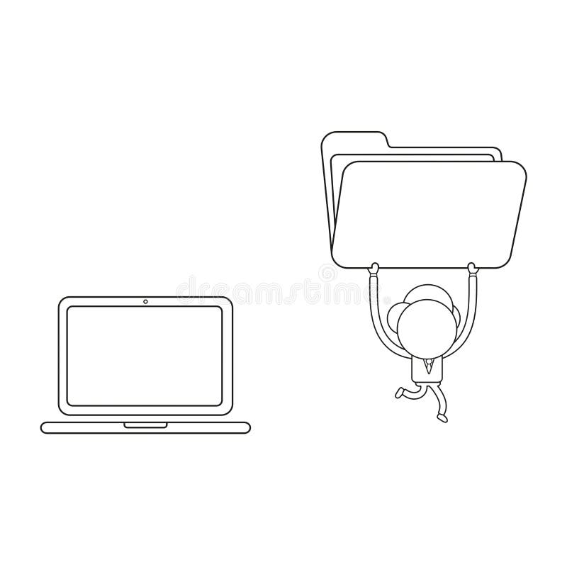 Vector Businessman Character Running from Laptop Computer and Carrying ...