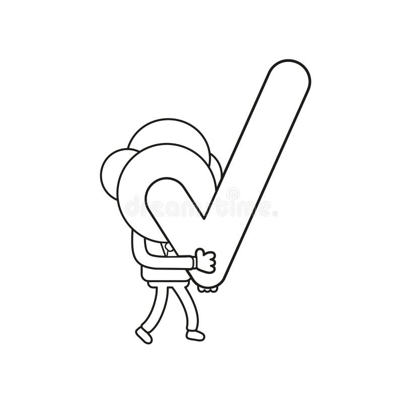 Vector Businessman Character Walking and Holding Check Mark. Black ...