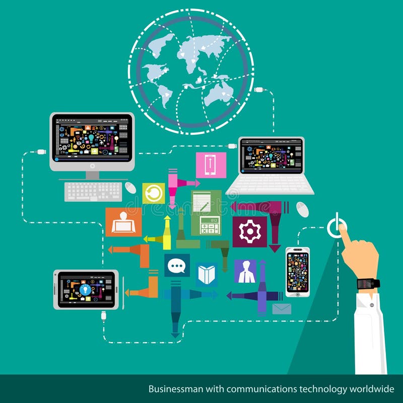 Vector Businessman with Communications Technology Worldwide Stock ...