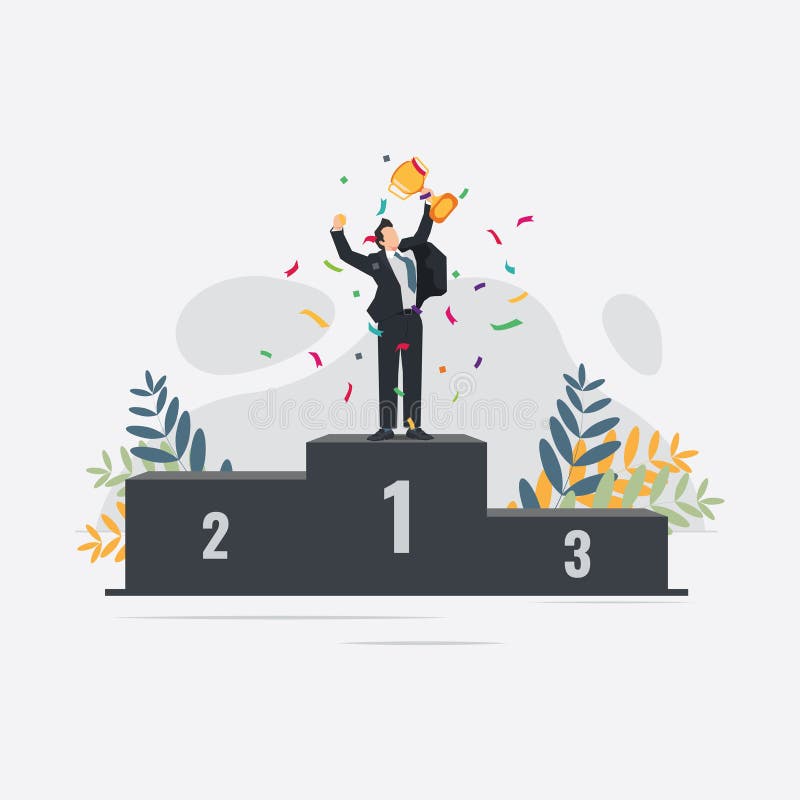 Vector Businessman Get Award Trophy Design Vector Illustration Stock ...