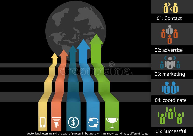 Vector Businessman and the Path of Success in Business with an Arrow ...