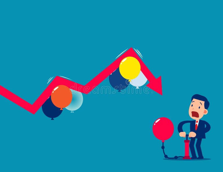 Vector of Businessman Pumping Balloon To Help Falling Graph Stock ...