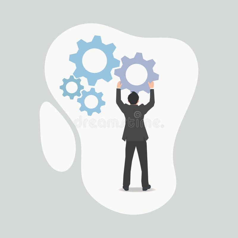 Vector Businessman Put and Setting the Gears. System Management Concept ...