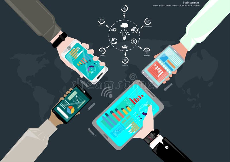 Vector Businessman Using Computer Technology To Communicate with the ...