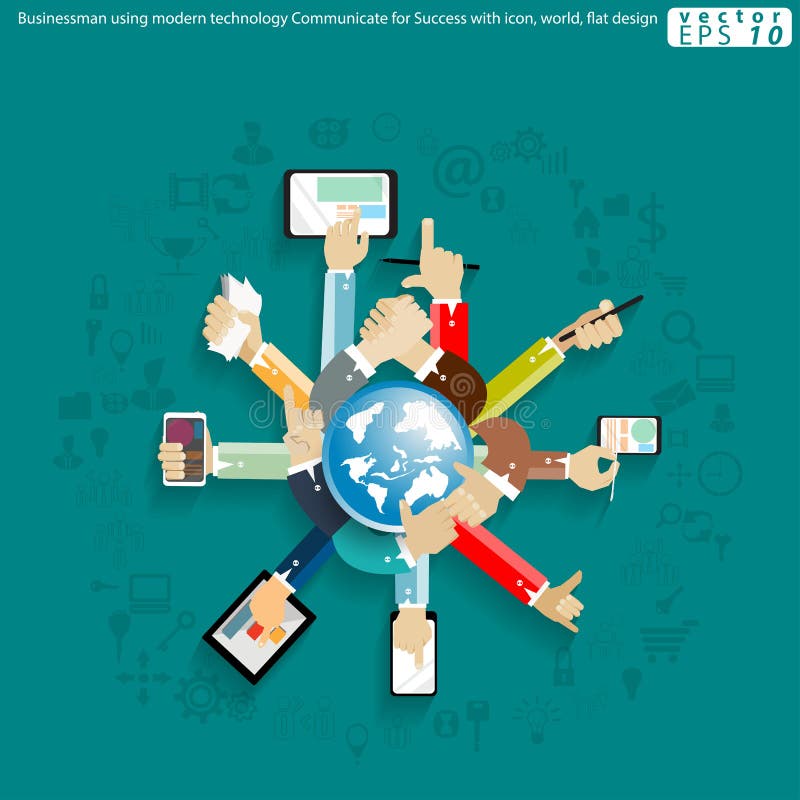 Vector Businessman Using Modern Technology Communicate for Success with ...