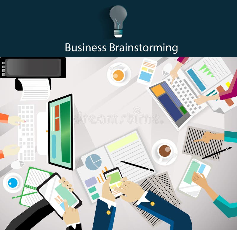 Vector Businessmen Brainstorm on the Table Stock Vector - Illustration ...