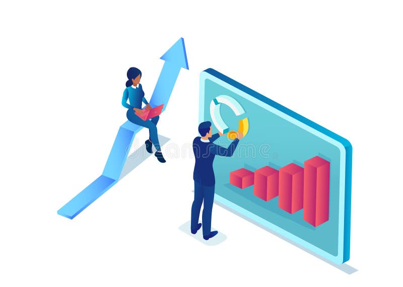 Vector of Businesspeople Using Mobile Gadgets To Analyze Financial Data ...