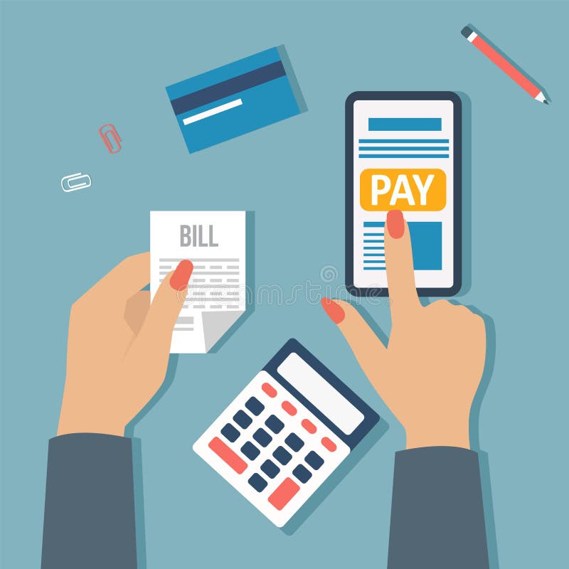 Vector of a Businesswoman Paying Bills Online Using Internet Banking ...