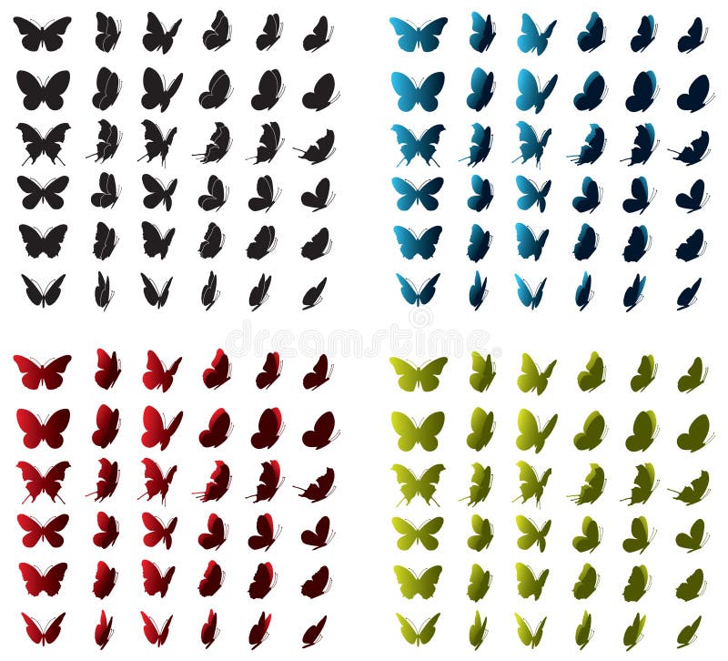 Collection of Butterfly Icons,silhouettes,sides,positions,shape,design ...