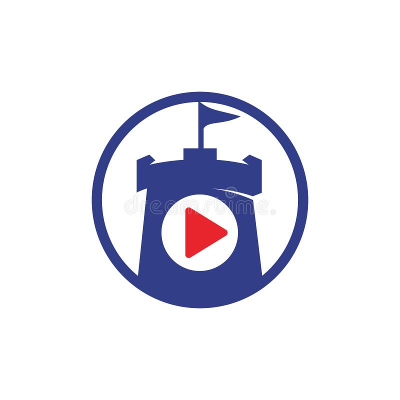 Vector Button Play and Castle Logo Combination. Record and Tower Symbol ...