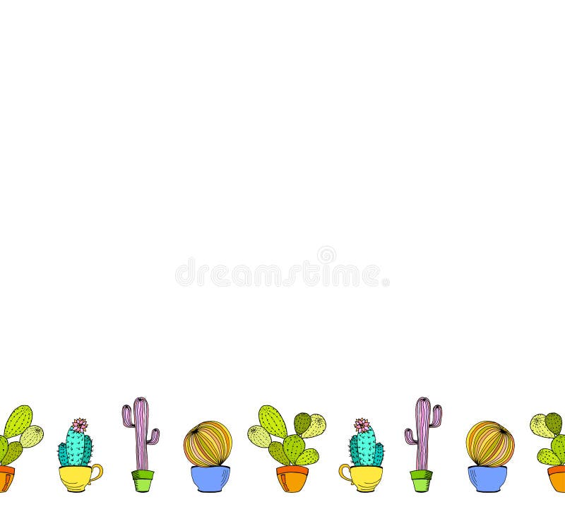 Vector Cacti Flower Background. Seamless Border with Cactus Stock ...