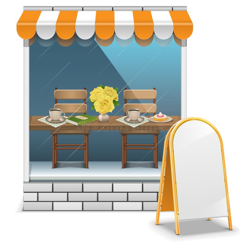 Vector Cafe with Billboard stock vector. Illustration of armchair ...