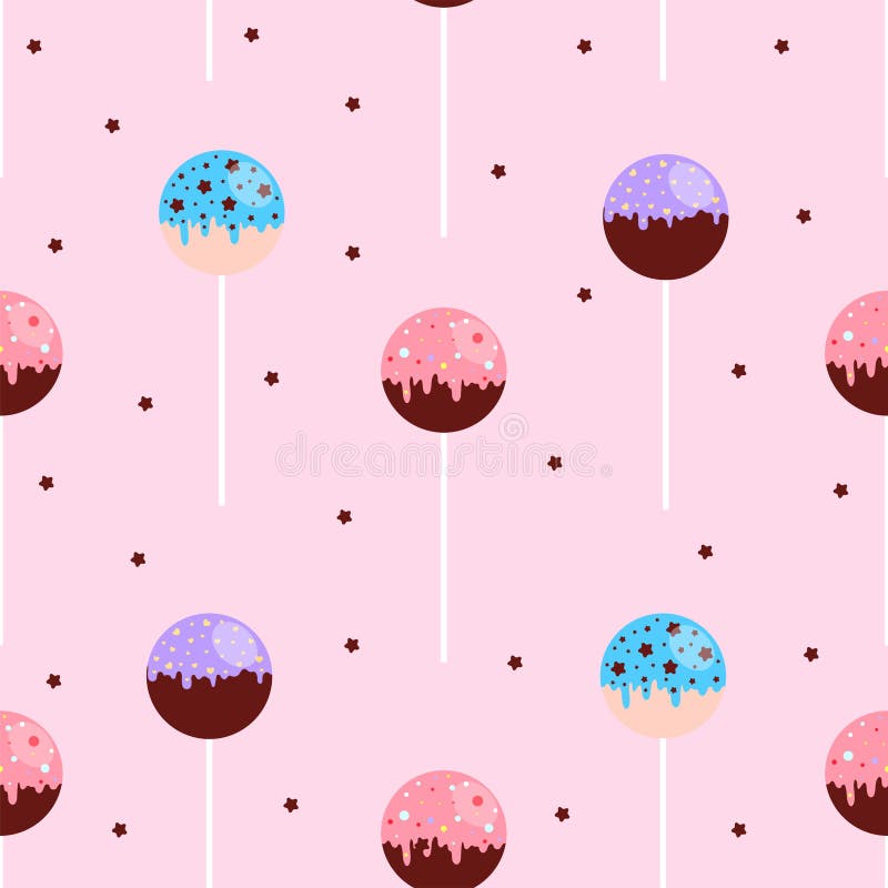 Vector Cake Pops Seamless Pattern in Cartoon Style. Stock Vector ...
