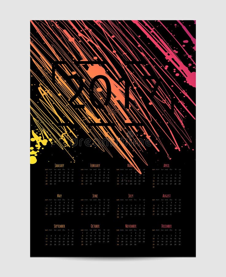 Vector Calendar with Brush Stain. 2017 Stock Vector - Illustration of ...