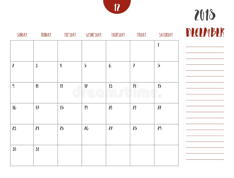 Vector of Calendar 2018 December in Simple Clean Table Style Stock ...