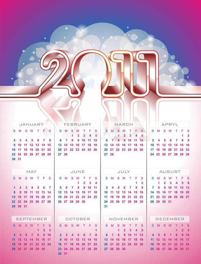 Vector Calendar Design 2011 on Colour Background. Stock Vector ...