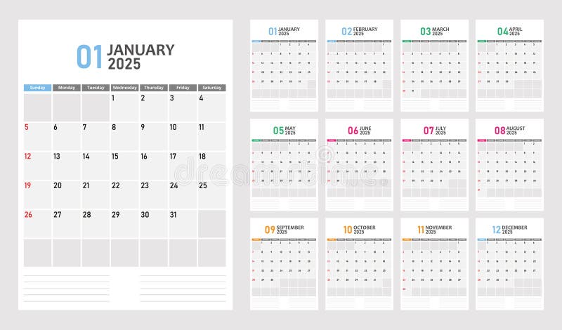 Vector Calendar Grid for 2025 Stock Illustration - Illustration of ...