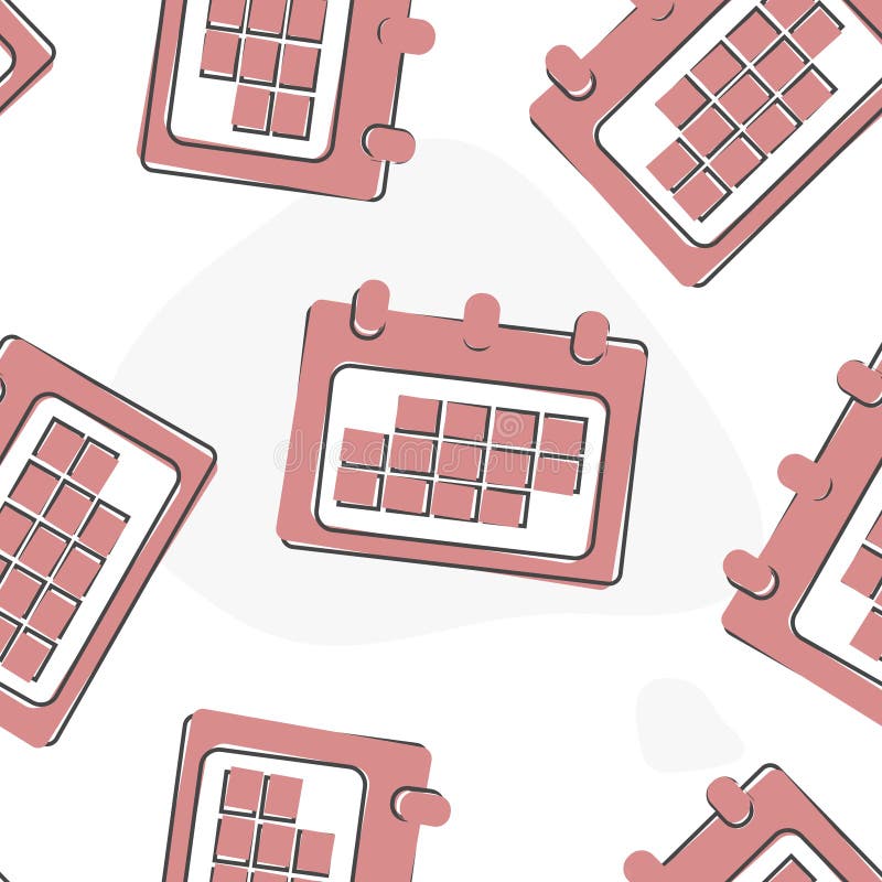 Vector Calendar Icon in Flat Style Cartoon Style on Seamless Pattern on ...