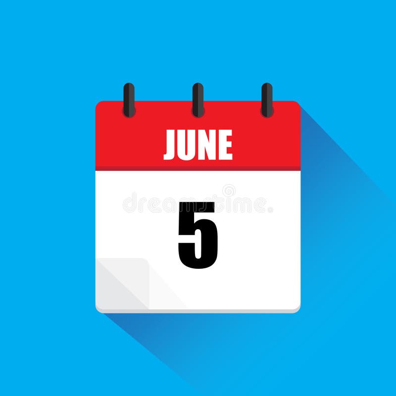 Vector Calendar Icon. June Fifth Date. Red and White Colors. Blue ...