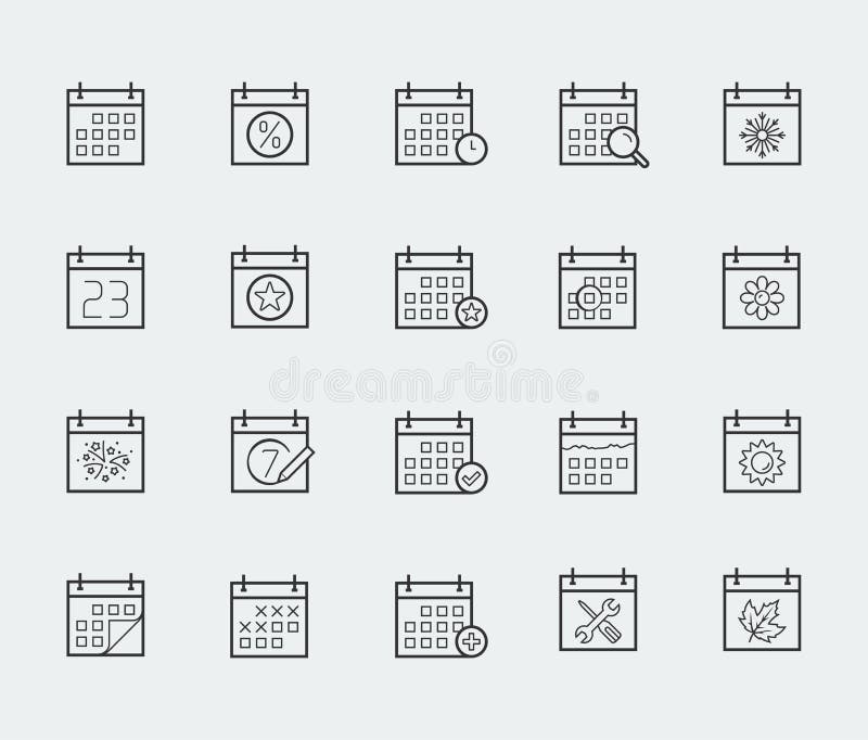 Calendar Icon Set in Outline Style Stock Vector - Illustration of stack ...