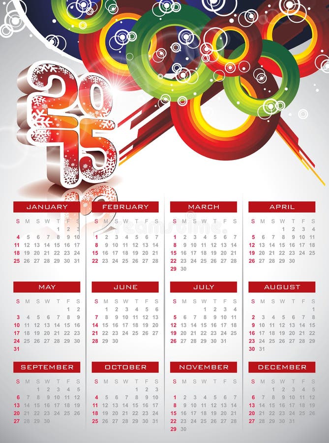 Vector Calendar 2015 Illustration on Abstract Color Background. Stock ...