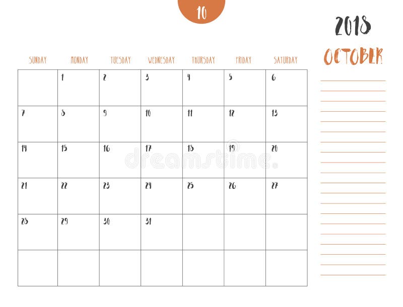 Vector of Calendar 2018 October in Simple Clean Table Style Stock ...