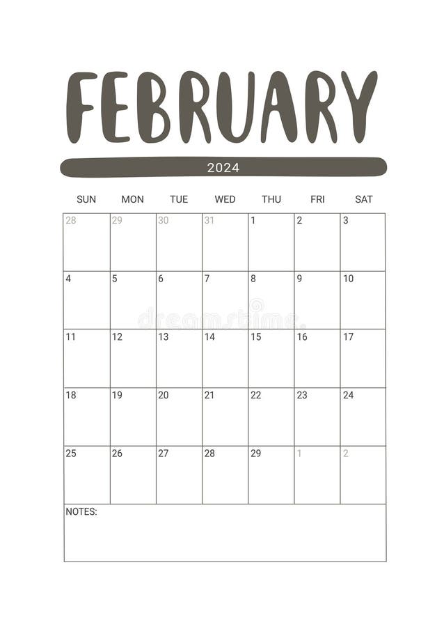 Vector Calendar Planner for February 2024. Stationery Design for ...