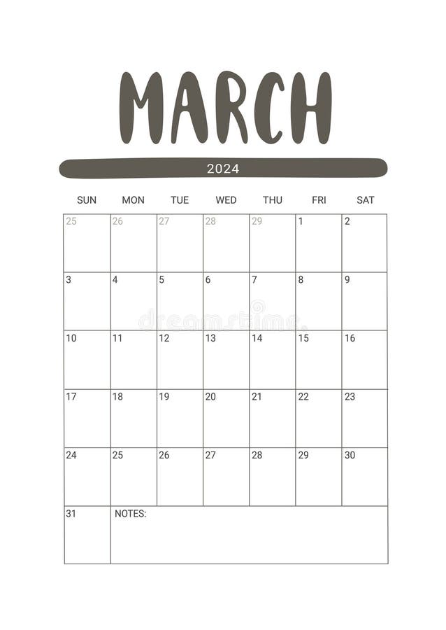 Vector Calendar Planner for March 2024. Stationery Design for Printable ...