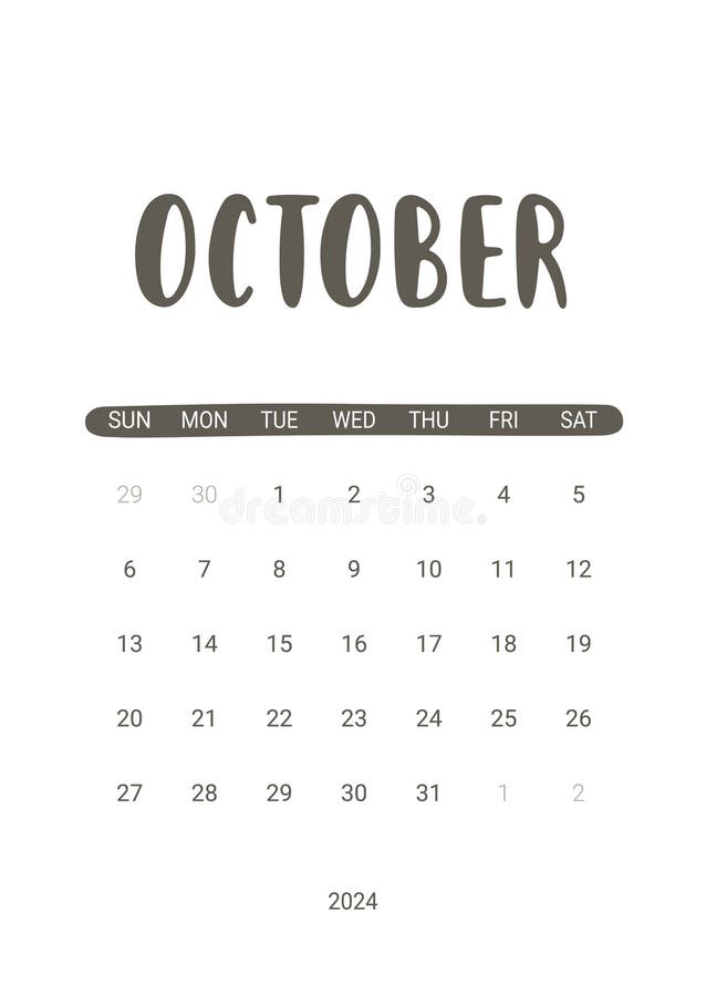 Vector Calendar Planner for October 2024. Stationery Design for ...