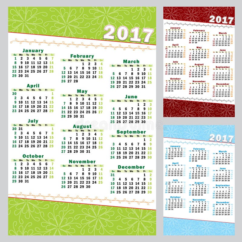 Vector Calendar 2017 - set stock vector. Illustration of element - 77625434