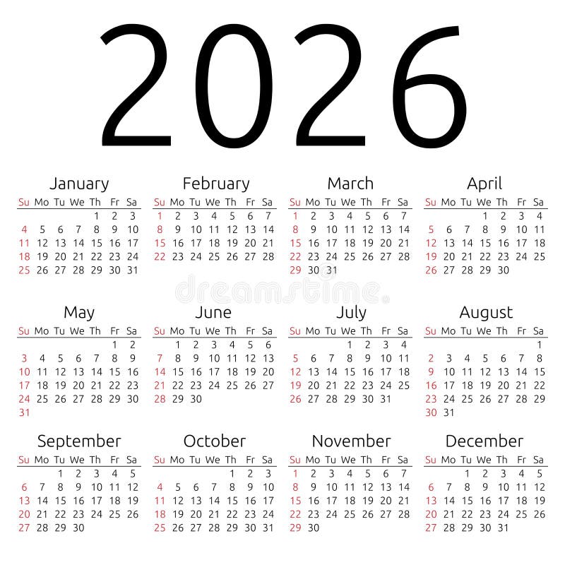 Vector Calendar 2026, Sunday Stock Vector - Illustration of template ... Vector Calendar 2026, Sunday Stock Vector - Illustration of template ...
