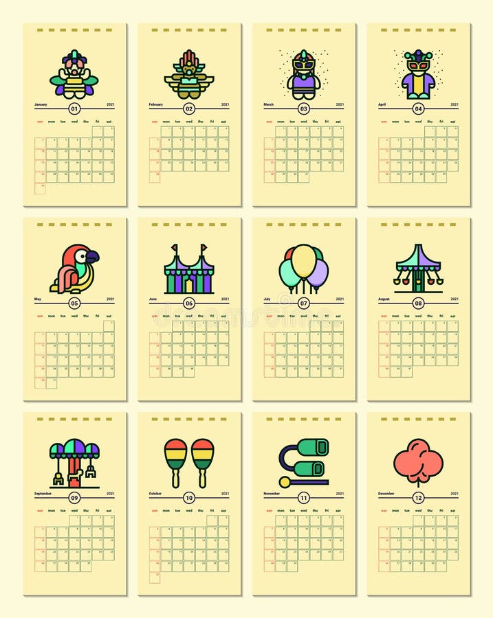 Calendar Template with Carnival Theme Stock Vector - Illustration of ...