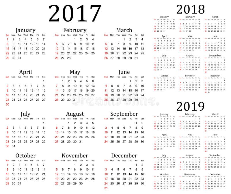 Six Year Calendar - 2017, 2018, 2019, 2020, 2021 and 2022 Stock Vector ...