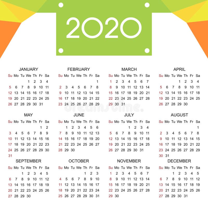 Vector calendar 2020 stock illustration. Illustration of anniversary ...