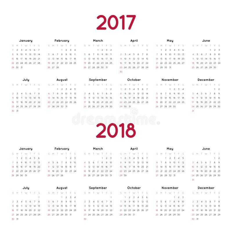 Vector Calendar for 2017 and 2018 Stock Vector - Illustration of ...