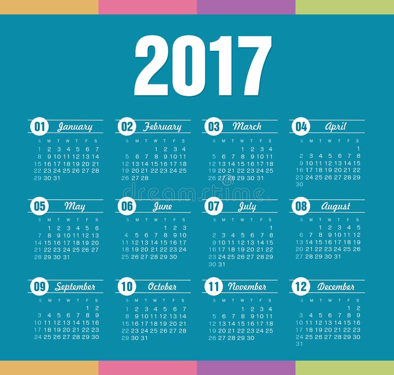 Vector Calendar 2017 Year. Week Starts Sunday Stock Vector ...