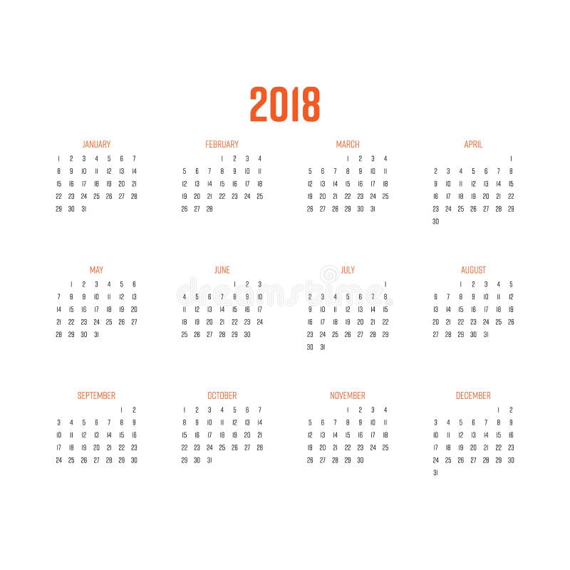Simple Year Calendar Week Starts Sunday Stock Illustrations – 18,595 ...