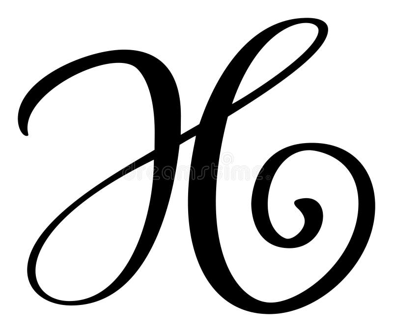 Vector Calligraphy Hand Drawn Letter H Drop Cap. Script Font Logo Icon ...