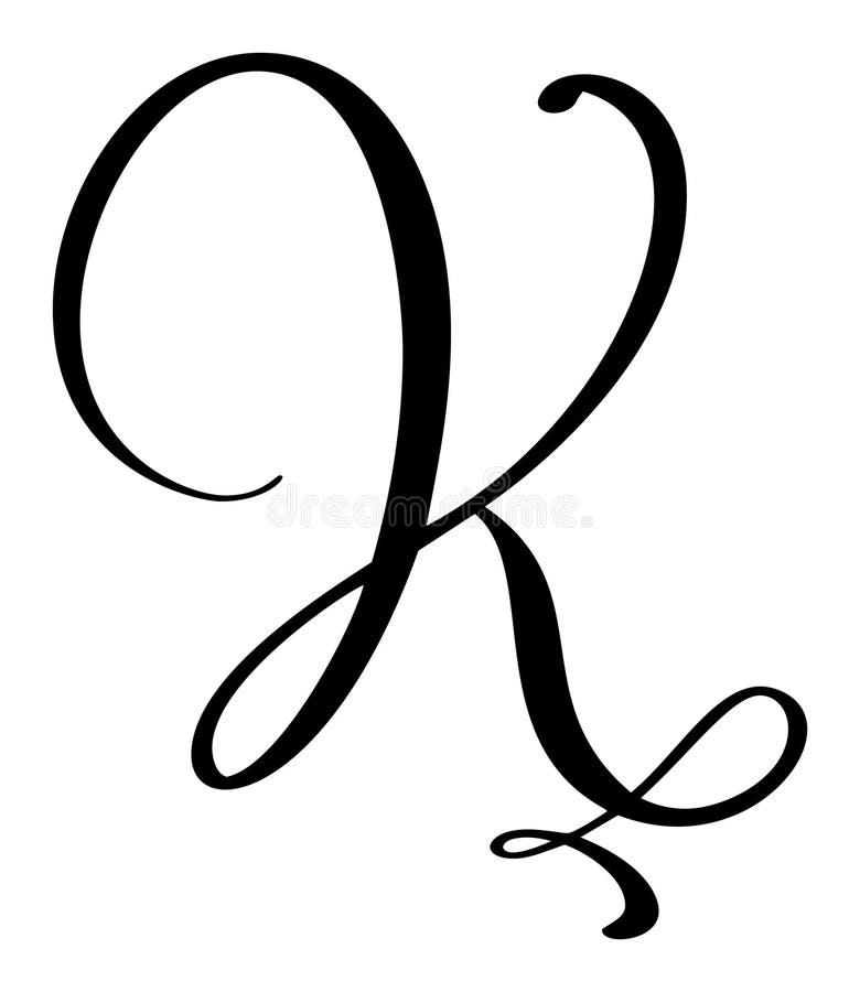 Vector Calligraphy Hand Drawn Letter K Drop Cap. Script Font Logo Icon ...