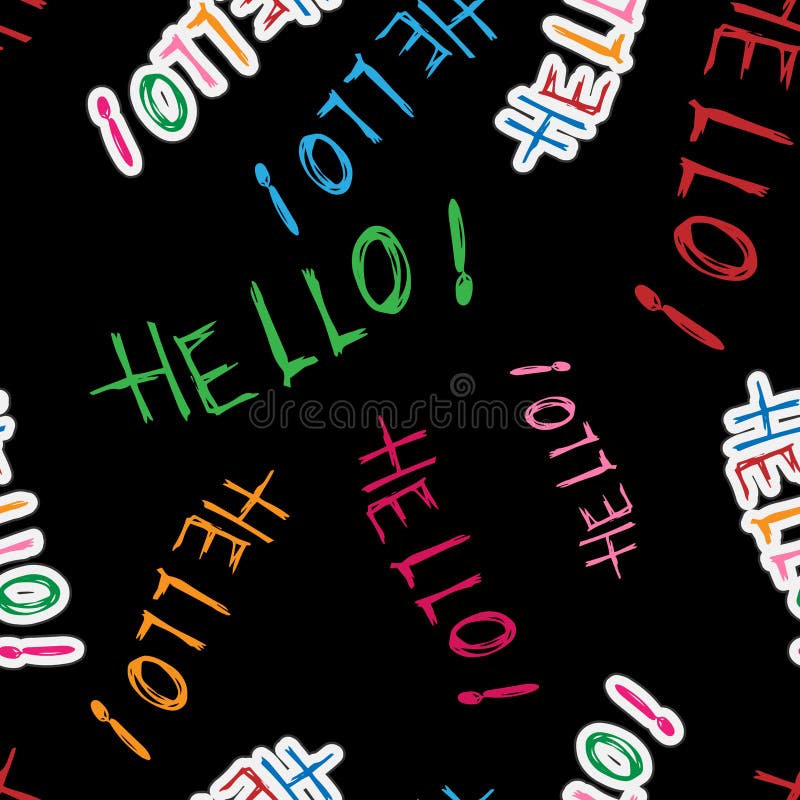 Vector of the Calligraphy Word `Hello!`. Seamless Pattern of the Words ...