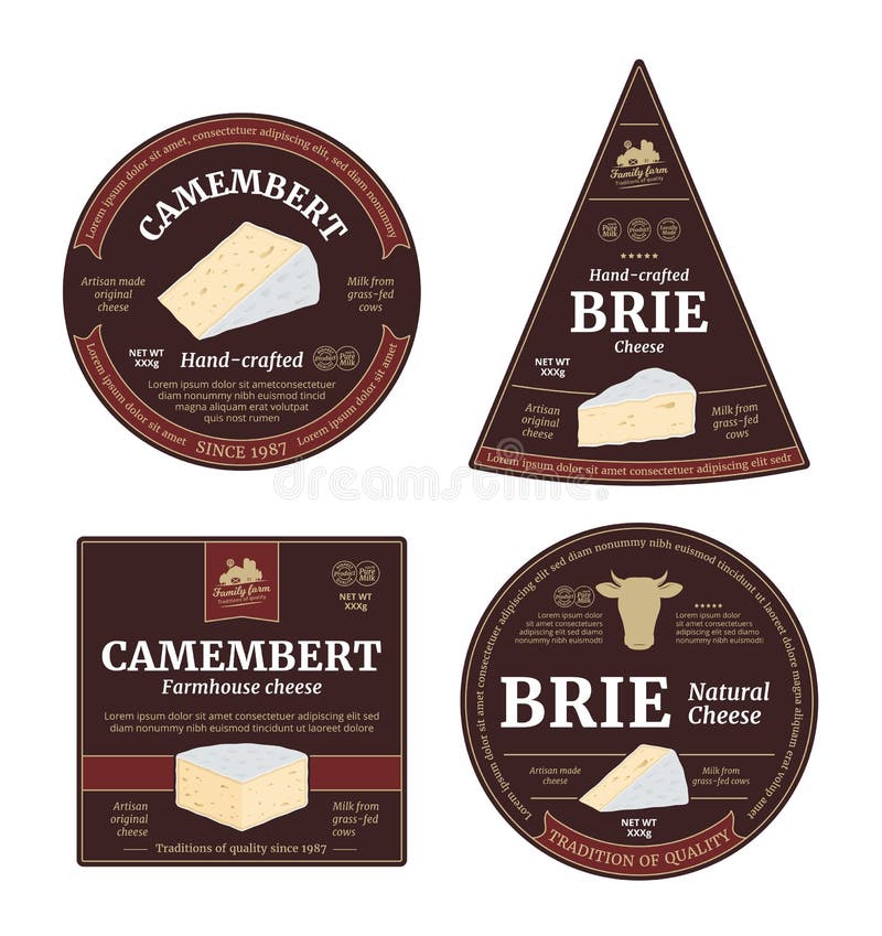 Vector Camembert and Brie Cheese Labels and Cheese Icons Stock Vector ...