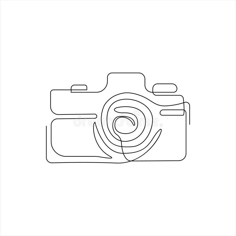 Vector Camera Continuous Line Art Outline Drawing on White Background ...