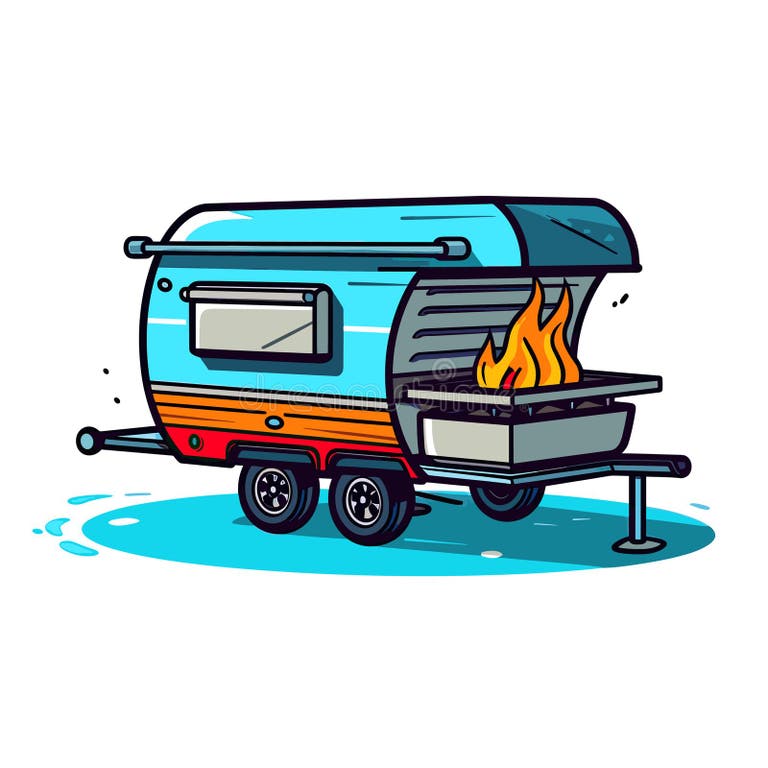 Vector of a Camper Trailer with a Cozy Fire Burning Inside, Creating a ...