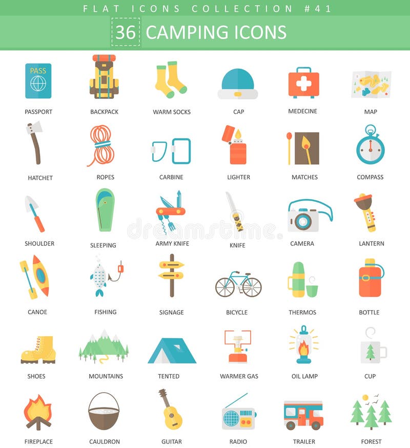 Vector Camping Color Flat Icon Set. Elegant Style Design. Stock Vector ...