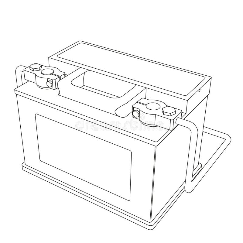 Vector Car Battery with Connected Terminals Line Sketch Illustration ...