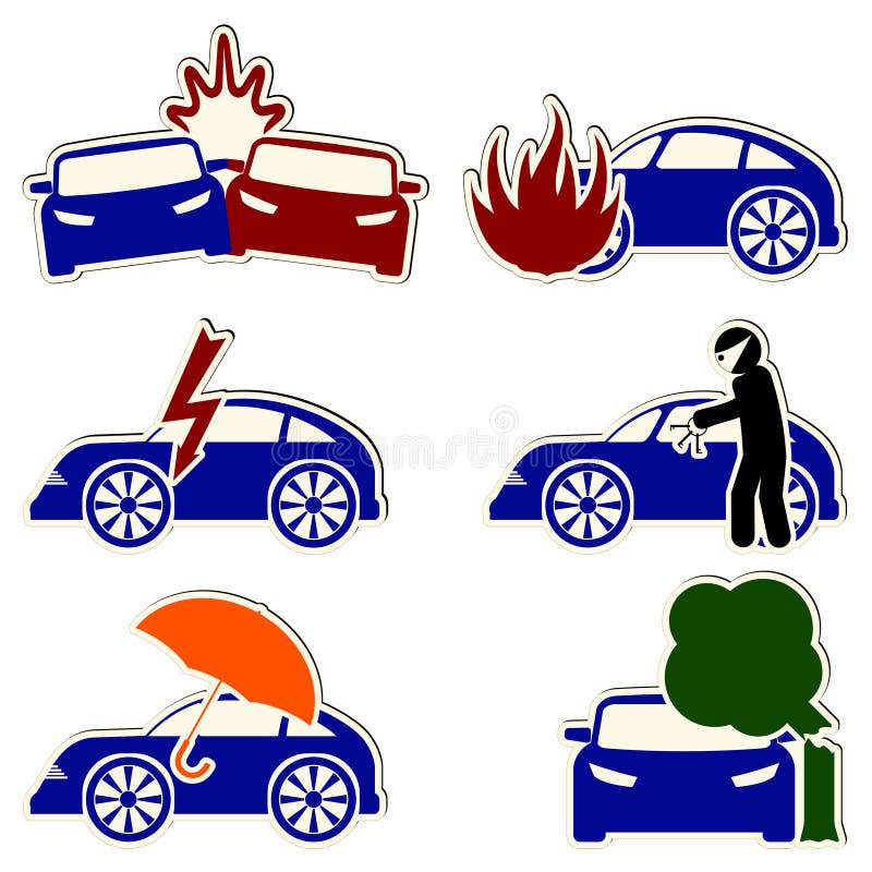 Car Insurance and Risk Icons Stock Illustration - Illustration of ...