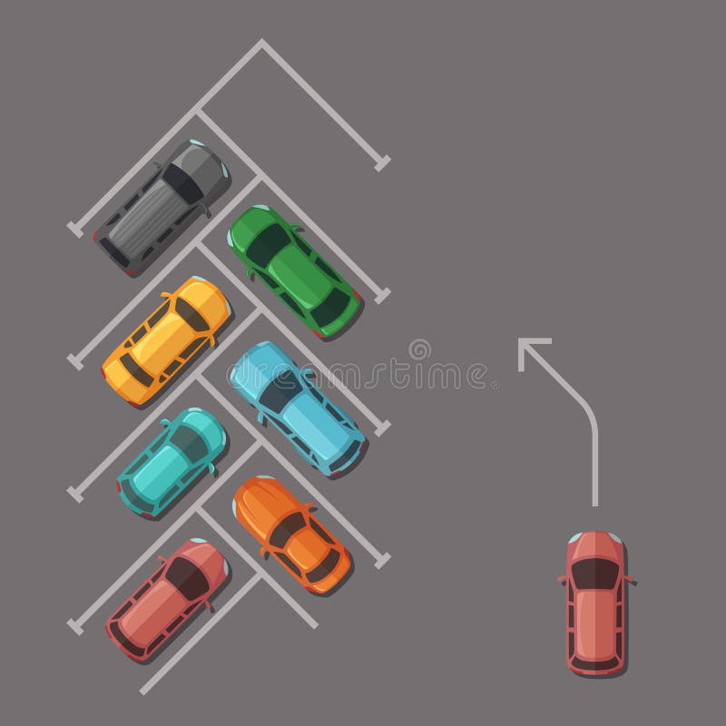Top View Parking Cars on Asphalt in Urban Map. Automobiles in the ...