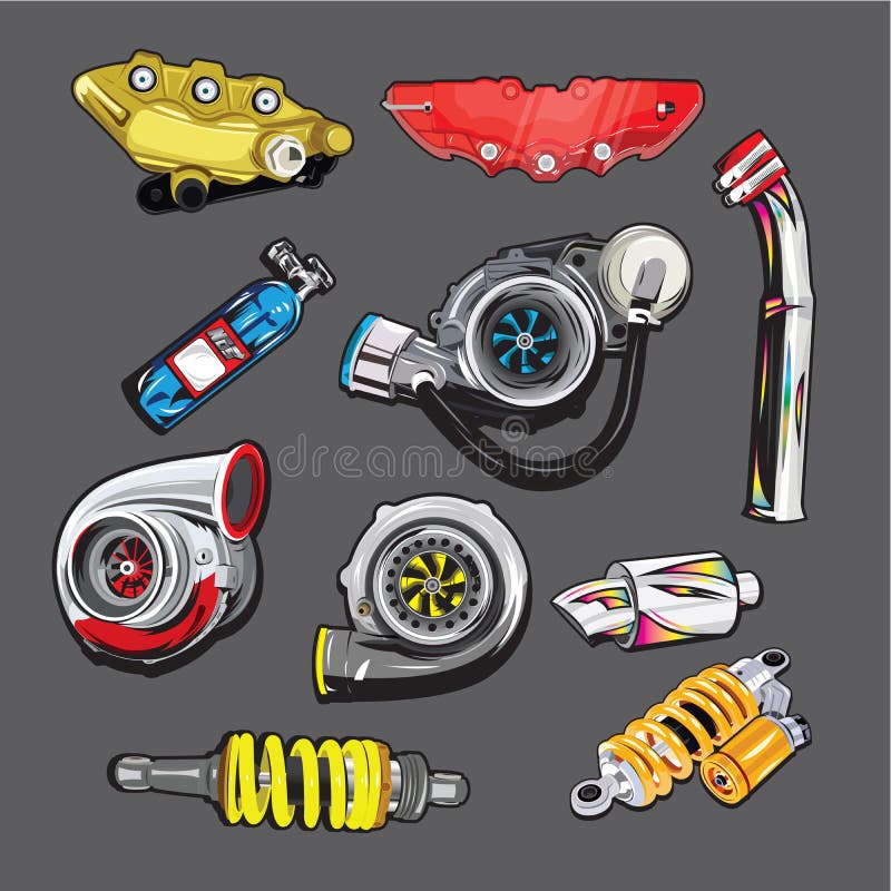 Vector Car Parts On Gray Background Stock Vector - Illustration of ...